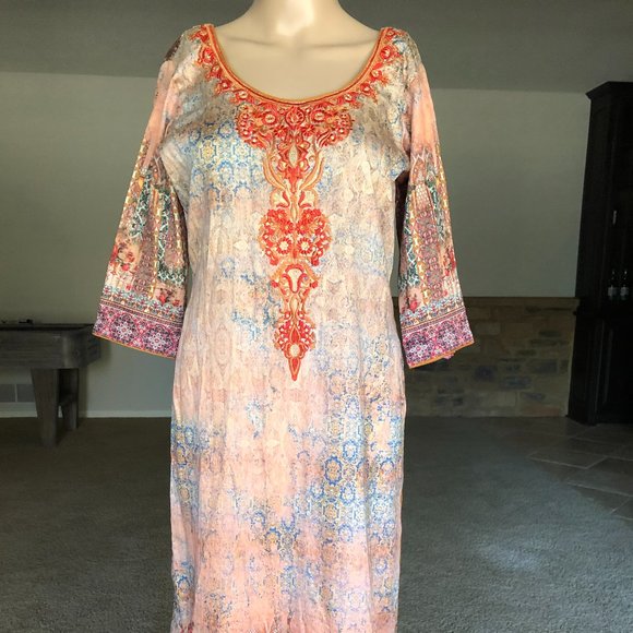 Palazzo Pants | Pakistani Indian Long Neck Embroidered Cotton Silk ...